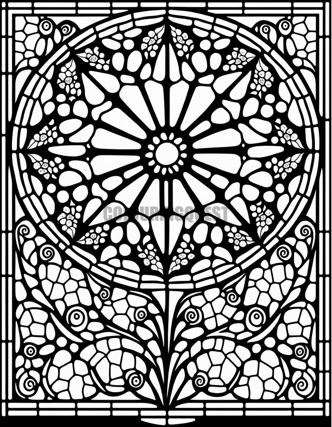 Stained Glass Window - Printable Adult Coloring Page From ...