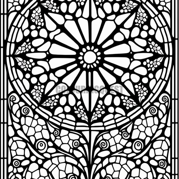 Stained Glass Mandala Coloring Page - Etsy