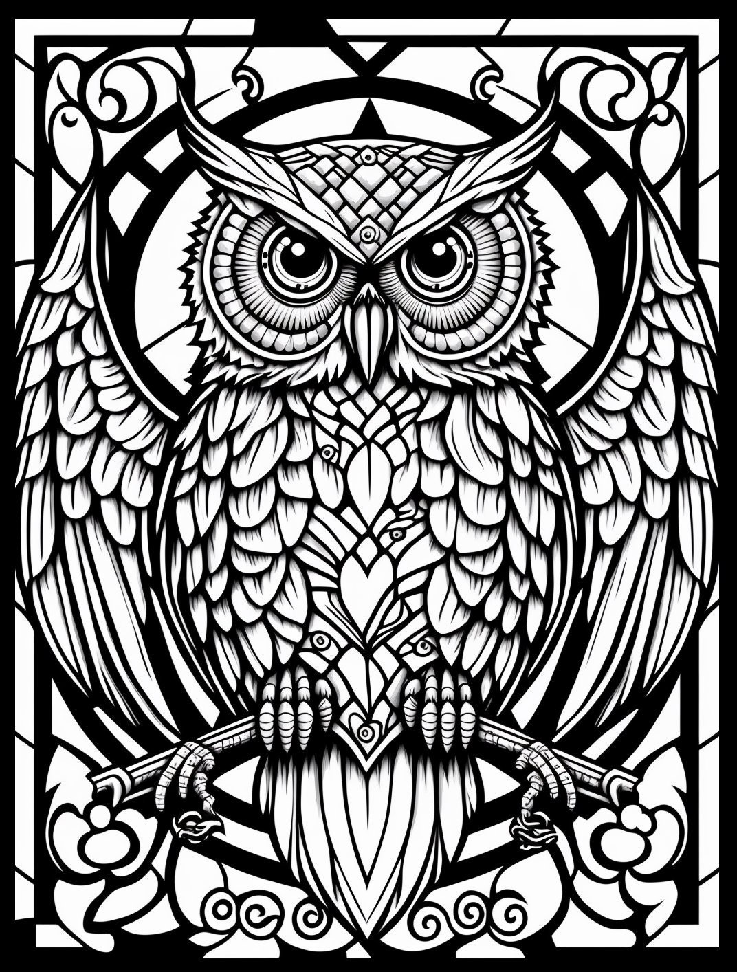 Owl Stained Glass Window - Printable Adult Coloring Page From ...