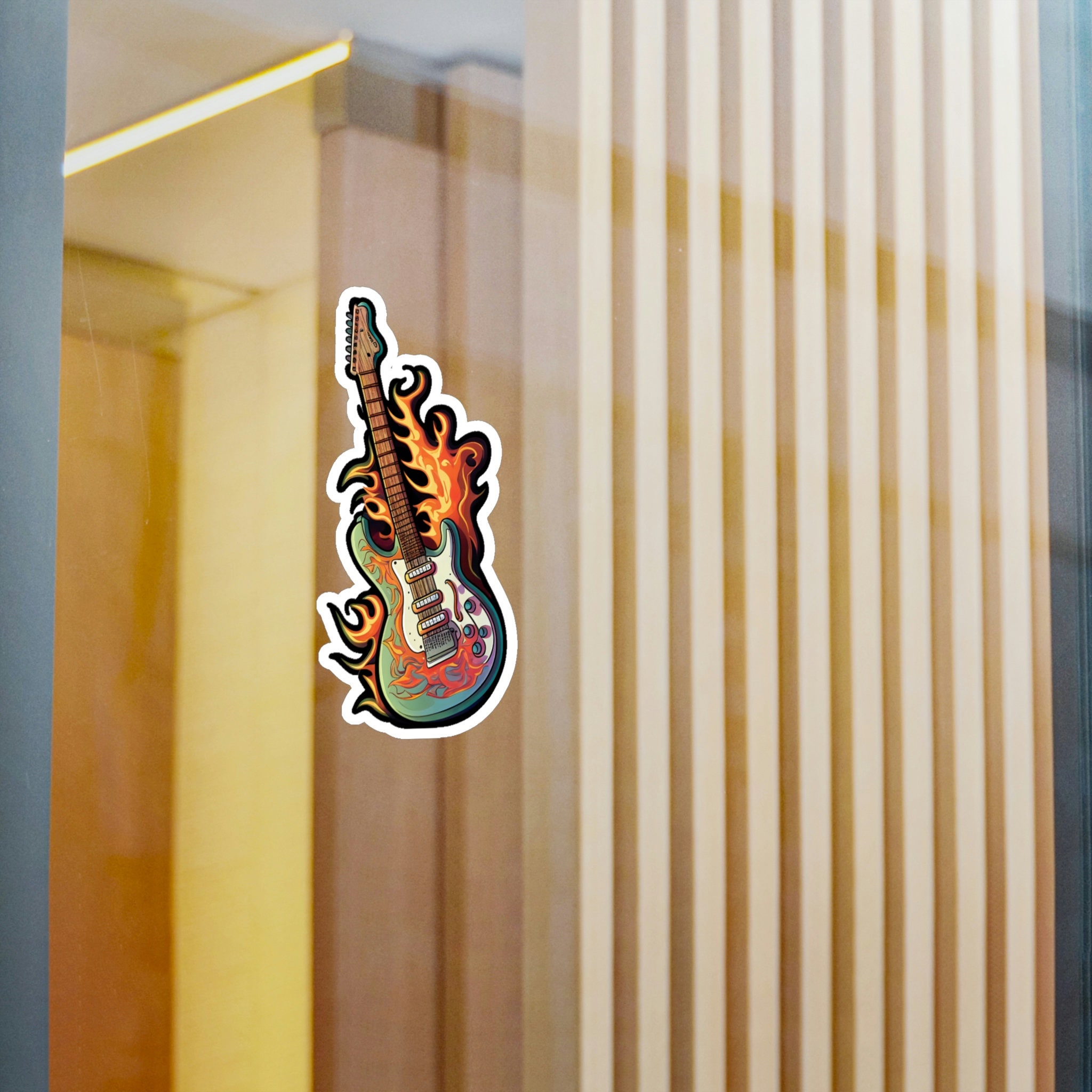Flaming Electric Guitar Sticker Electric Guitar Sticker Flaming Guitar ...