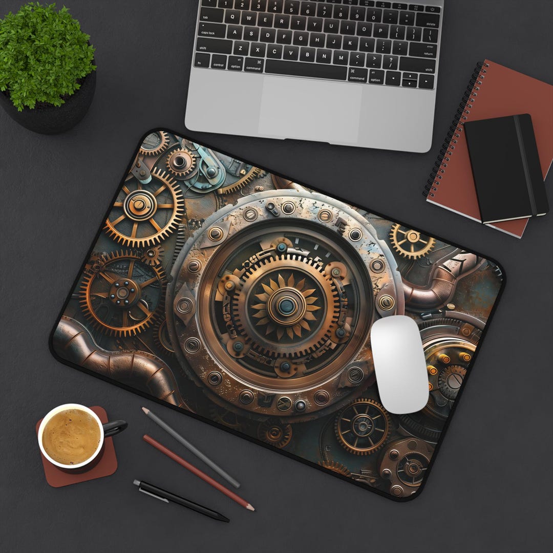 Steampunk Gears Desk Mat - Intricately Detailed Gears, Cogs, and ...