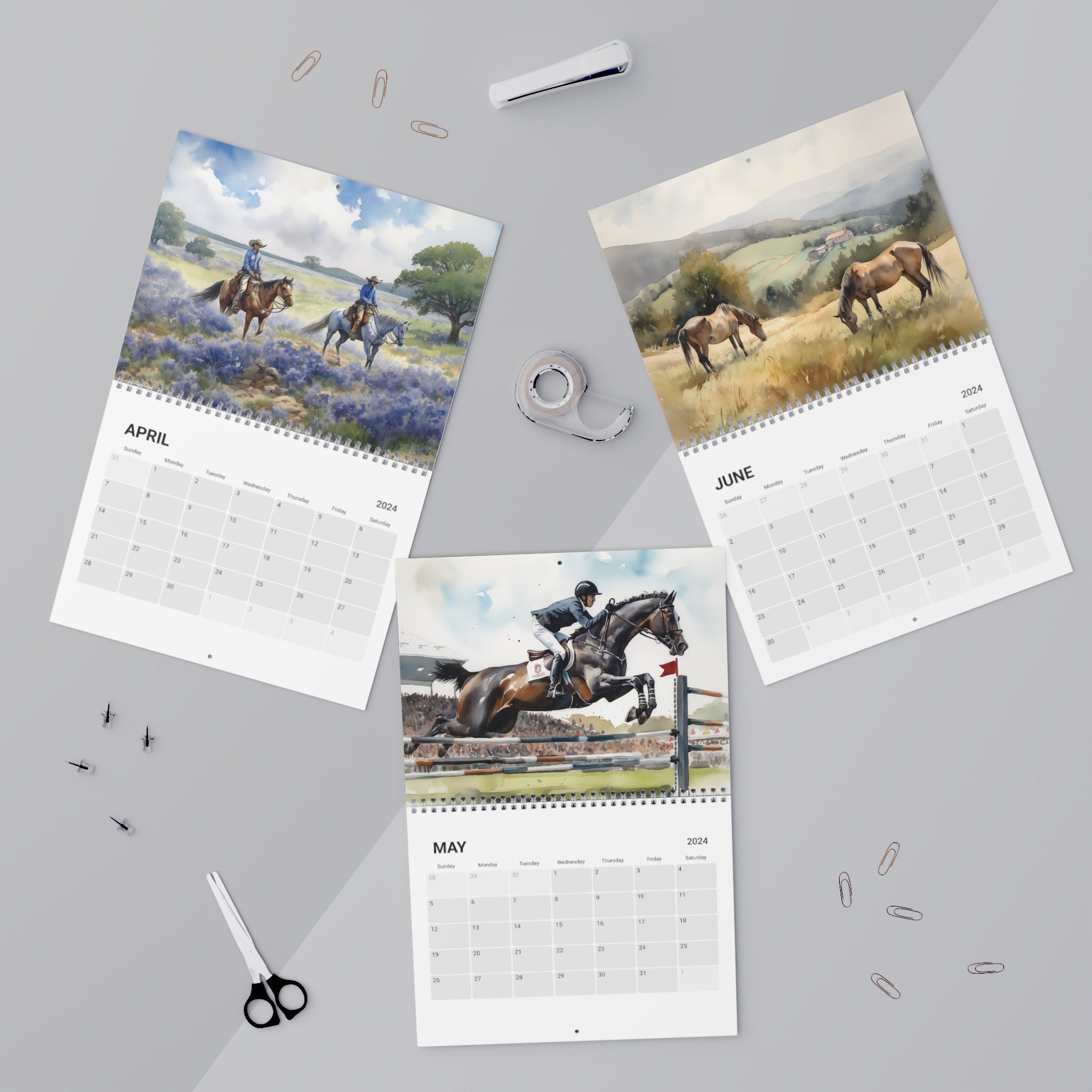 Horse Wall Calendar 2024 Ideal Gift for Horse-lovers, 12 Watercolors of ...