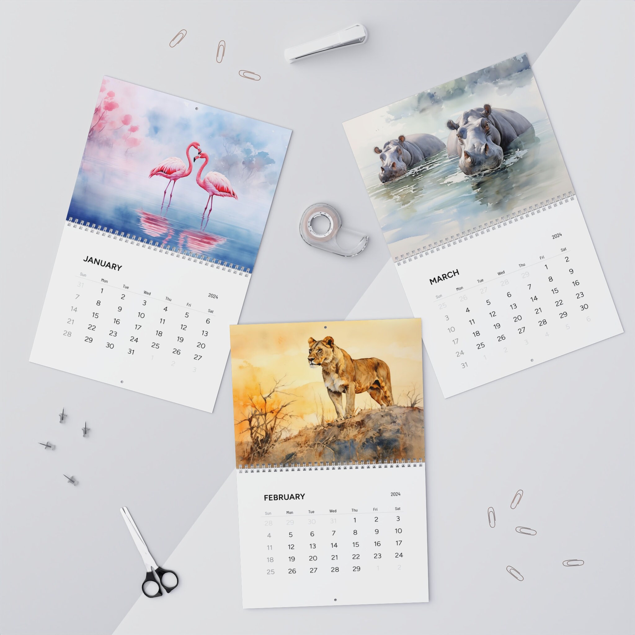 African Animals Wall Calendar 2024 Hanging Wall Calendar With 12 Animal ...