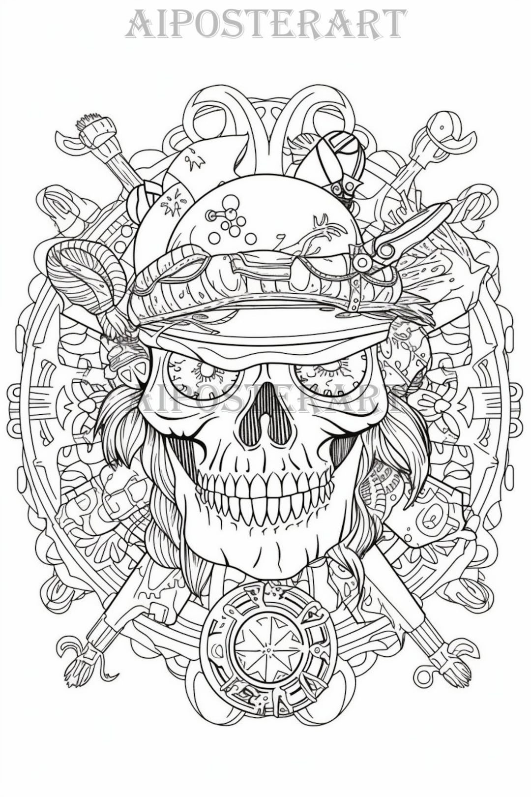 Detailed Pirate Motif Coloring Page for Adults Printable Coloring Sheet ...