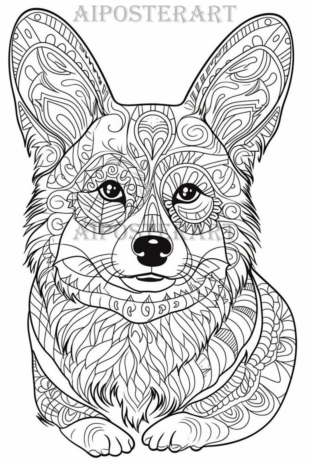 Corgi Dog Mandala Coloring Sheet For Adults Printable Dog Coloring