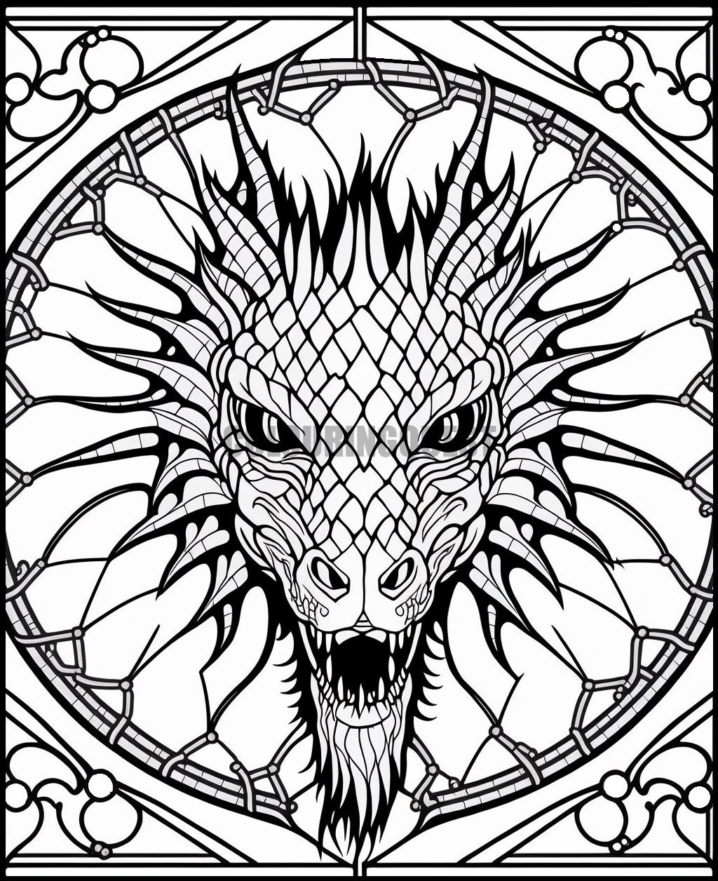 Dragon Coloring Sheet Dragon Stained Glass Printable Adult Coloring ...