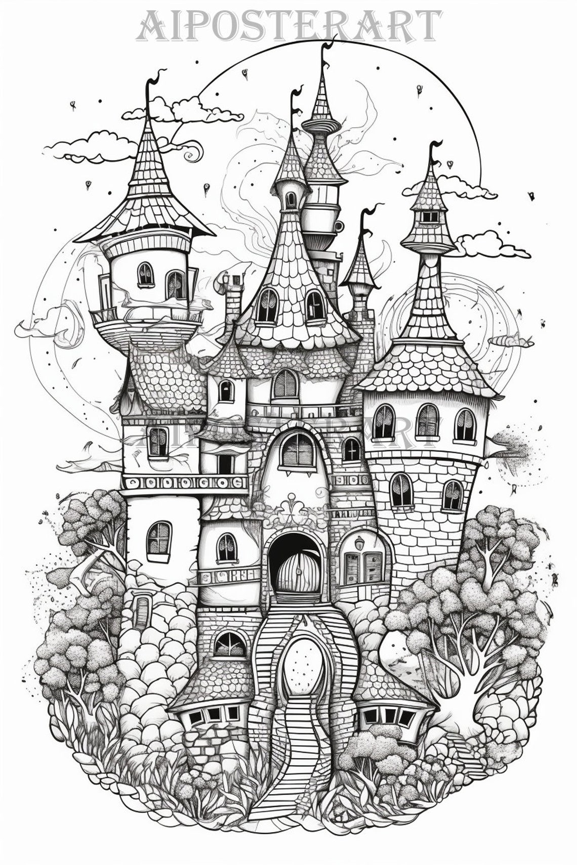 Magical Castle Coloring Sheet for Adults Printable Coloring Page for ...
