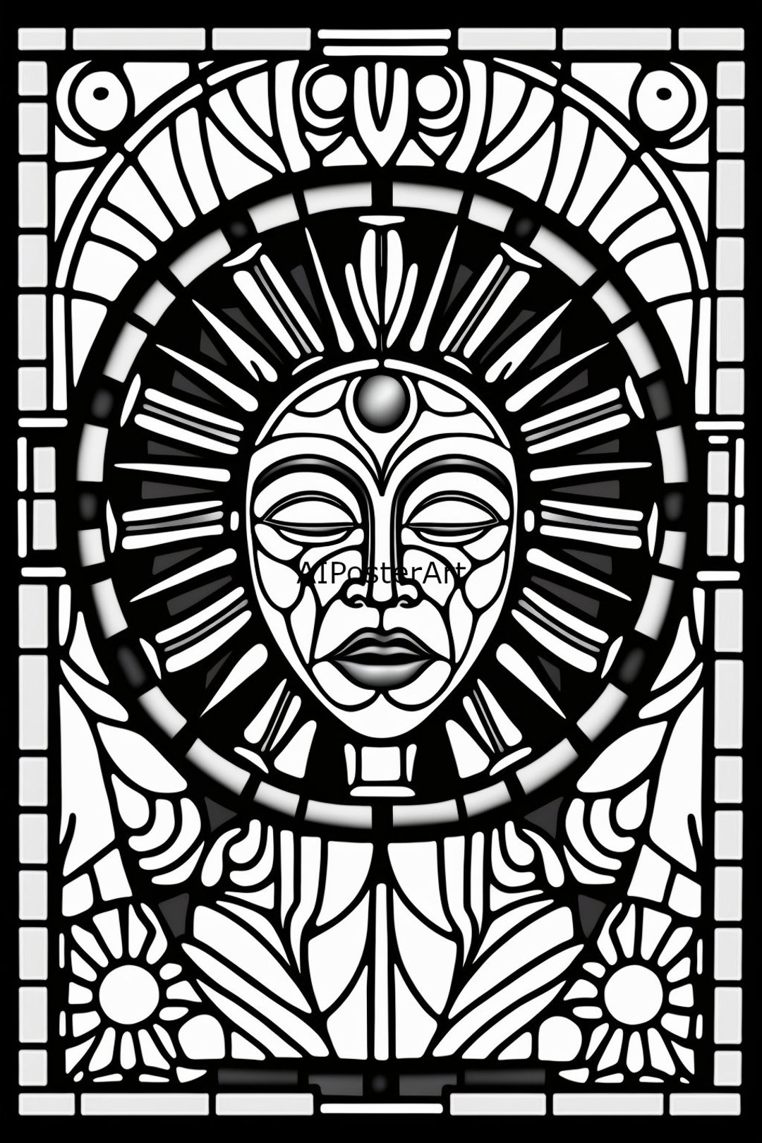 Stain Glass Window African Face Mask - Printable Adult Coloring Page ...