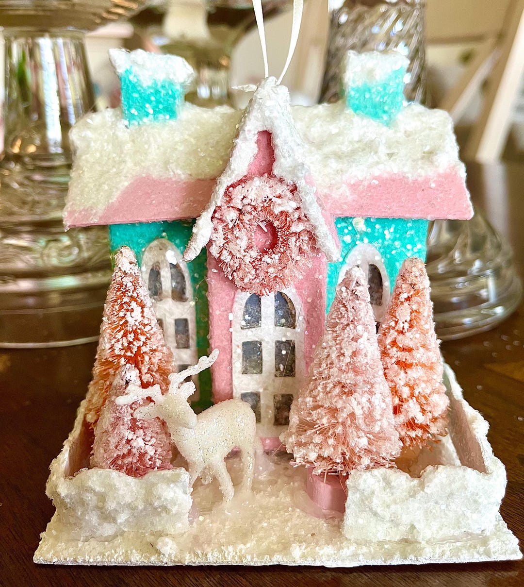 Kitschy Christmas Glitter Putz House Ornament - Etsy