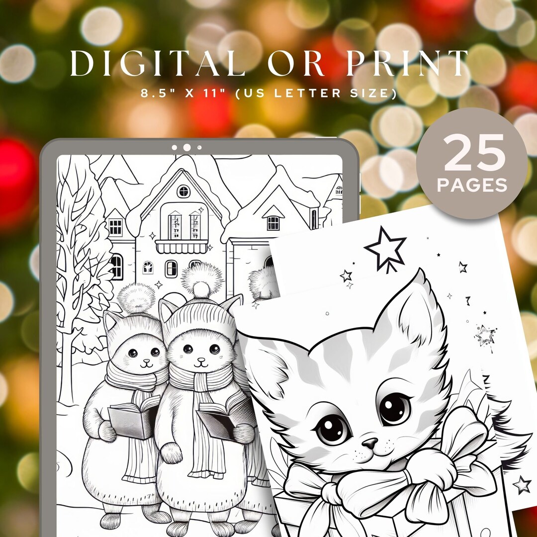 Meowy Christmas Digital or Print Holiday Coloring Book of - Etsy