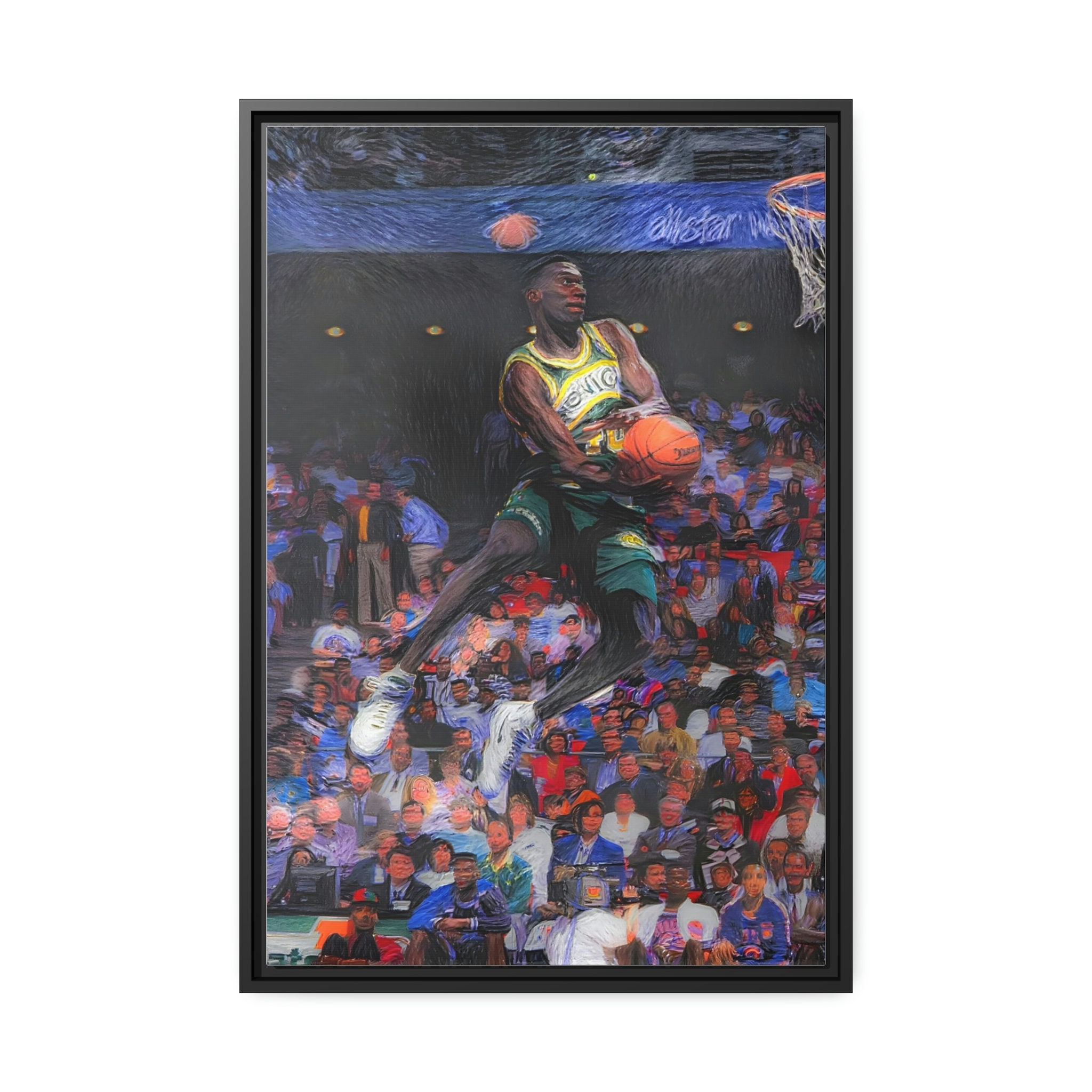 Shawn Kemp Reign Man Dunk Van Gogh Style Gallery Framed Matte Canvas ...