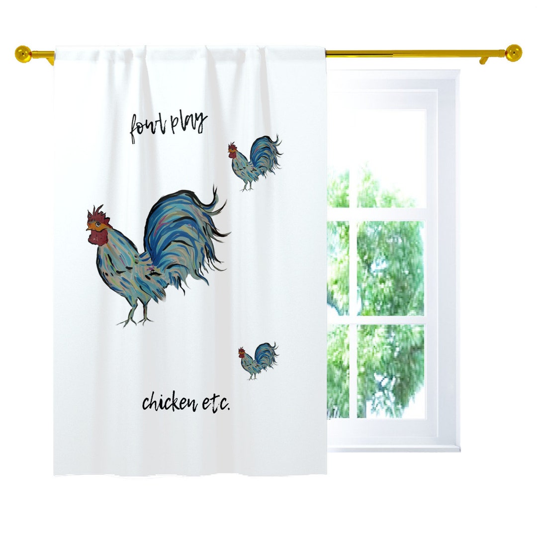Blue Rooster Right Single Curtain Panel - Etsy