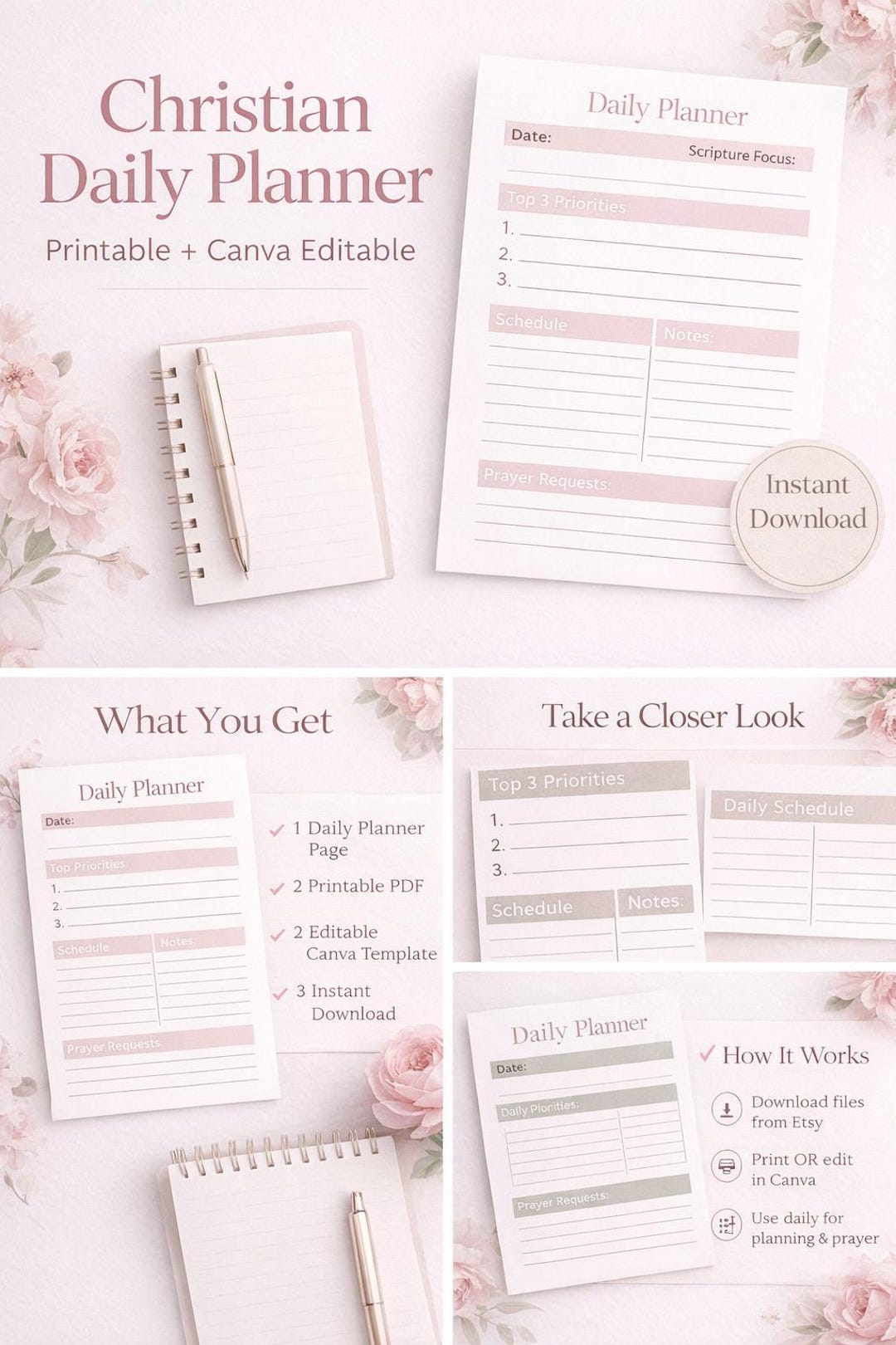 Christian Daily Planner Printable | Prayer Planner | Canva Editable ...