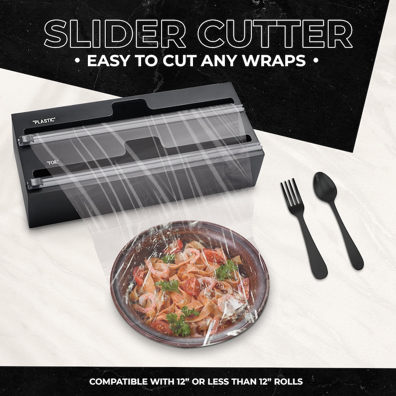 Wrap Dispenser With Cutter & Labels for Kitchen Drawers and Wall, 2 in ...