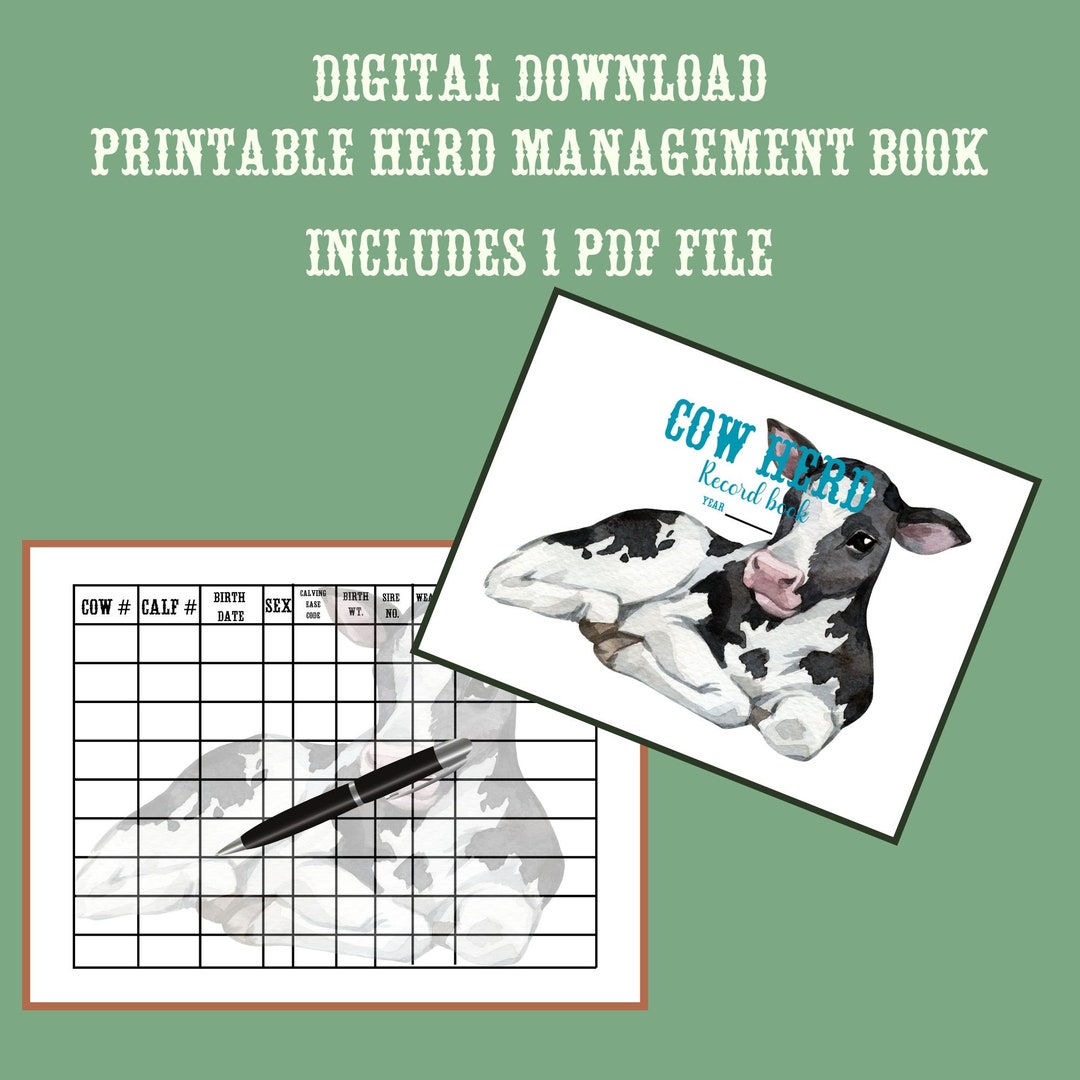 Cow Herd Record Sheet, Instant Digital Download, Cow Herd Record ...