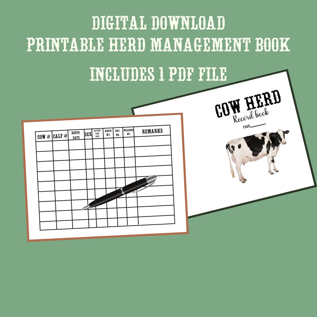 Cow Herd Record Sheet, Instant Digital Download, Cow Herd Record ...