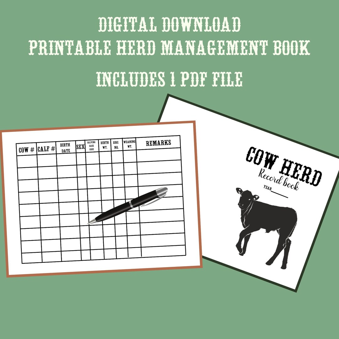 Cow Herd Record Sheet, Instant Digital Download, Cow Herd Record ...