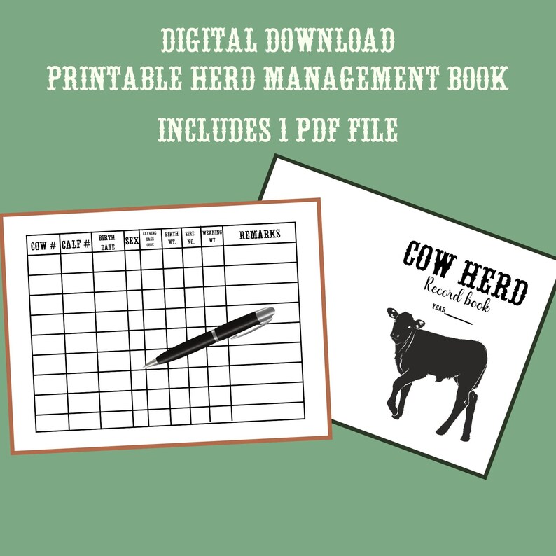 Cow Herd Record Sheet, Instant Digital Download, Cow Herd Record ...