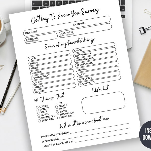 Printable Getting to Know You Survey, Coworker Survey, Coworker ...