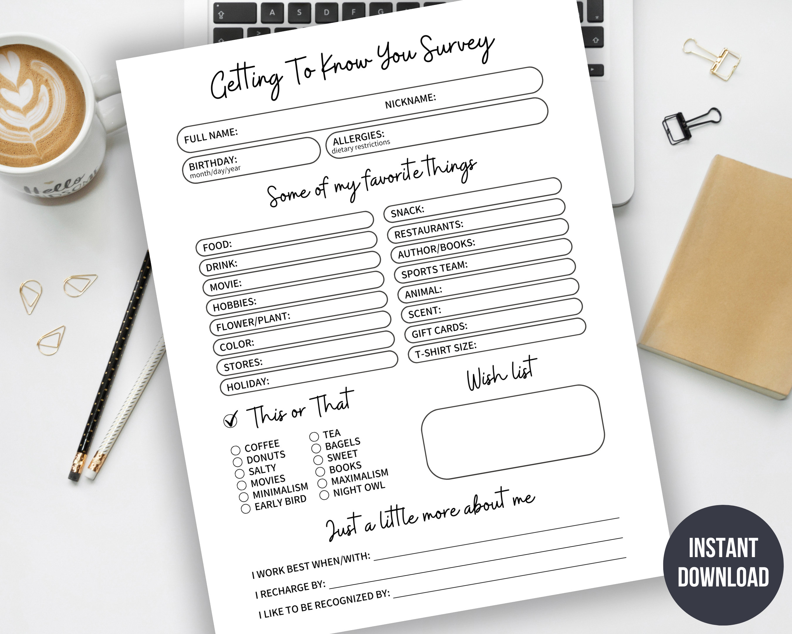 Printable Getting to Know You Survey, Coworker Survey, Coworker ... Printable Getting to Know You Survey, Coworker Survey, Coworker ...