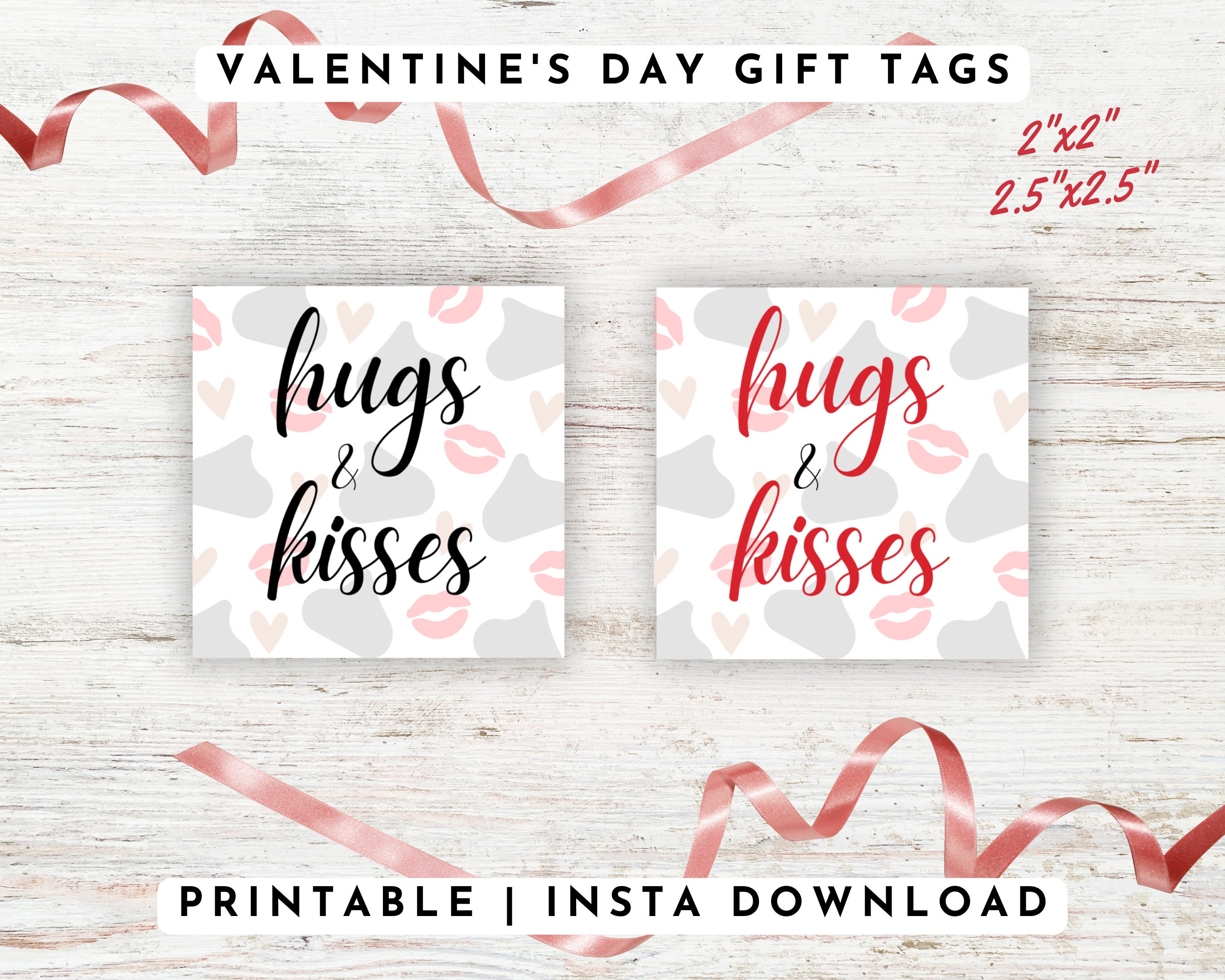 Hugs and Kisses, Printable Valentine's Day Gift Tags, Set of 2 ...