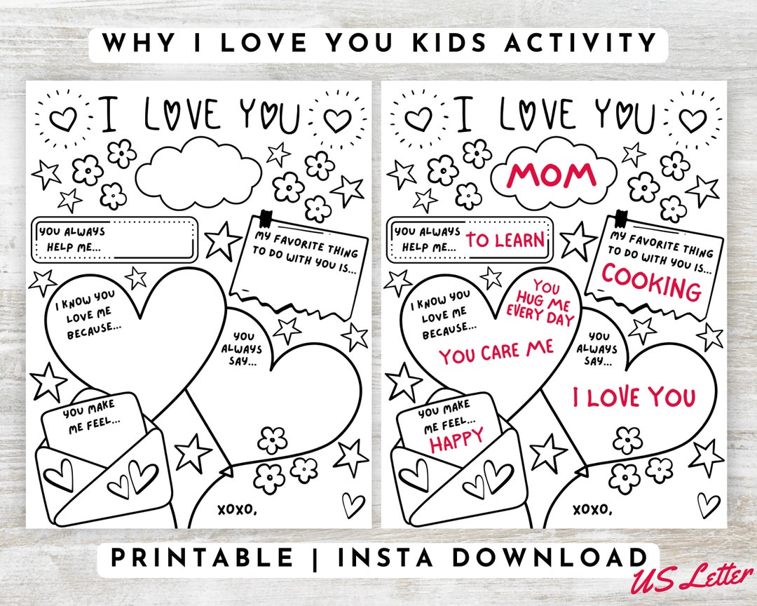 Why I Love You Printable, Activity for Kids, Valentines Day Gift From ...