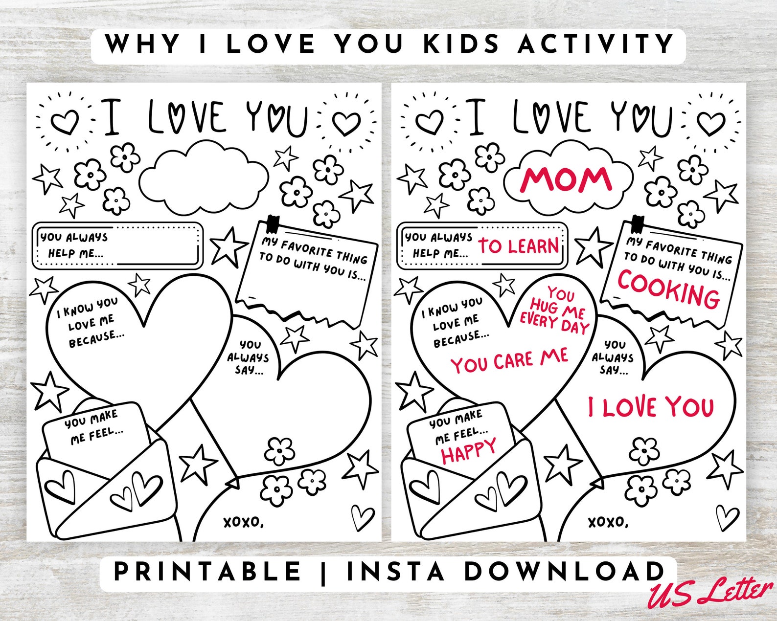Why I Love You Printable, Activity for Kids, Valentines Day Gift From ...