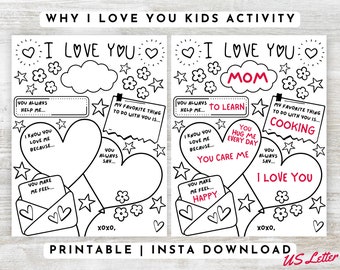 Why I Love You Printable Activity for Kids, Valentines Day Gift From ...