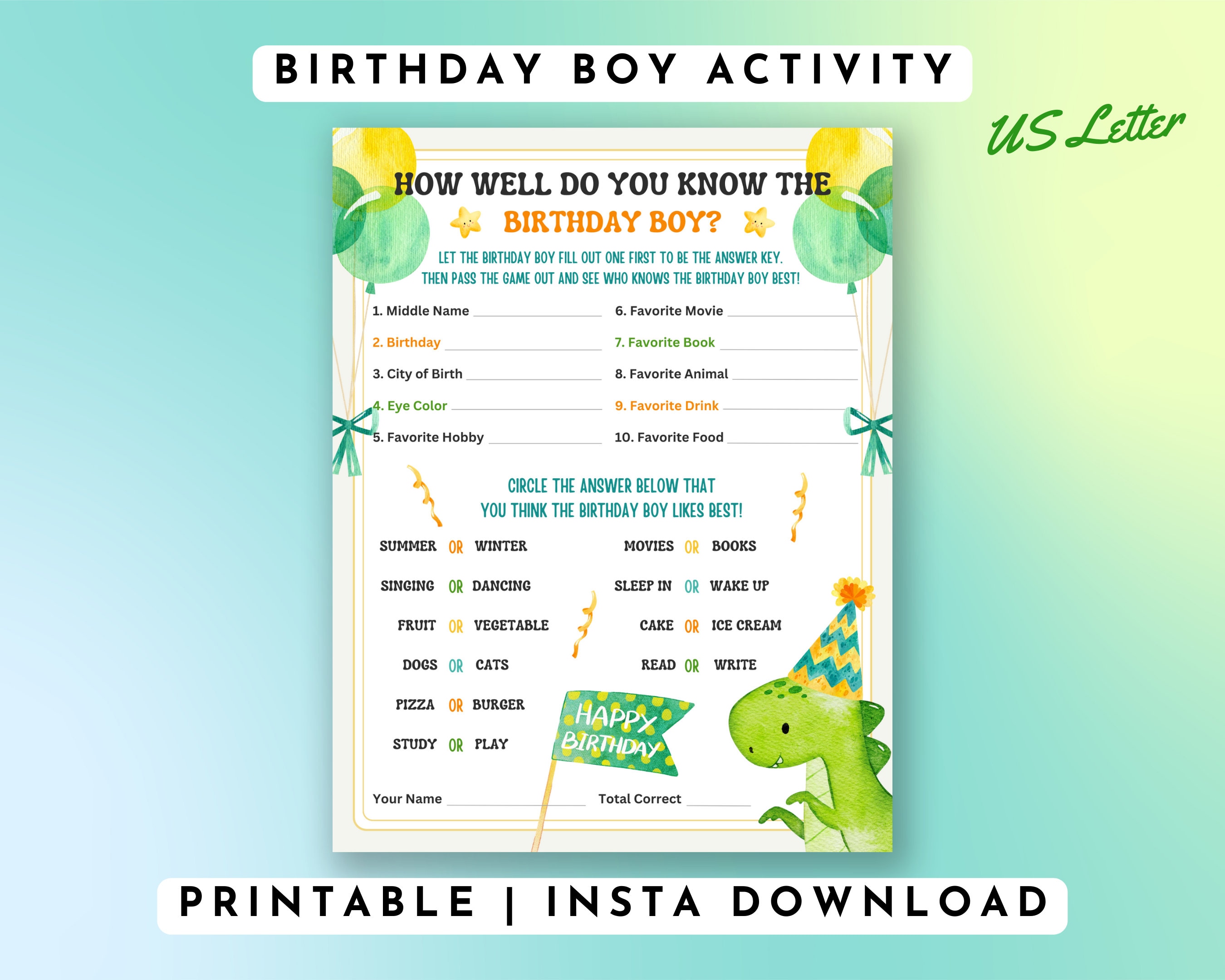 Printable How Well Do You Know the Birthday Boy, Birthday Questionnaire ...