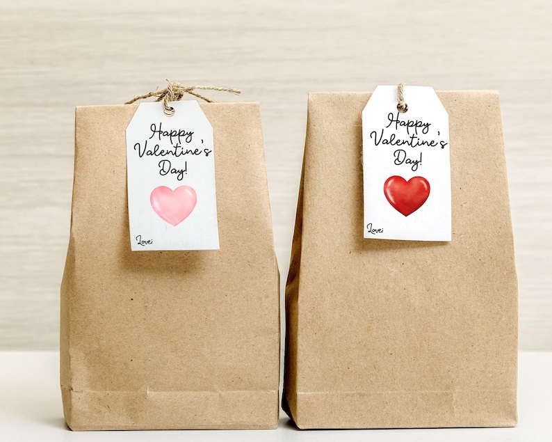 Printable Cute Valentine's Day Gift Tags, Watercolor Pink and Red ...