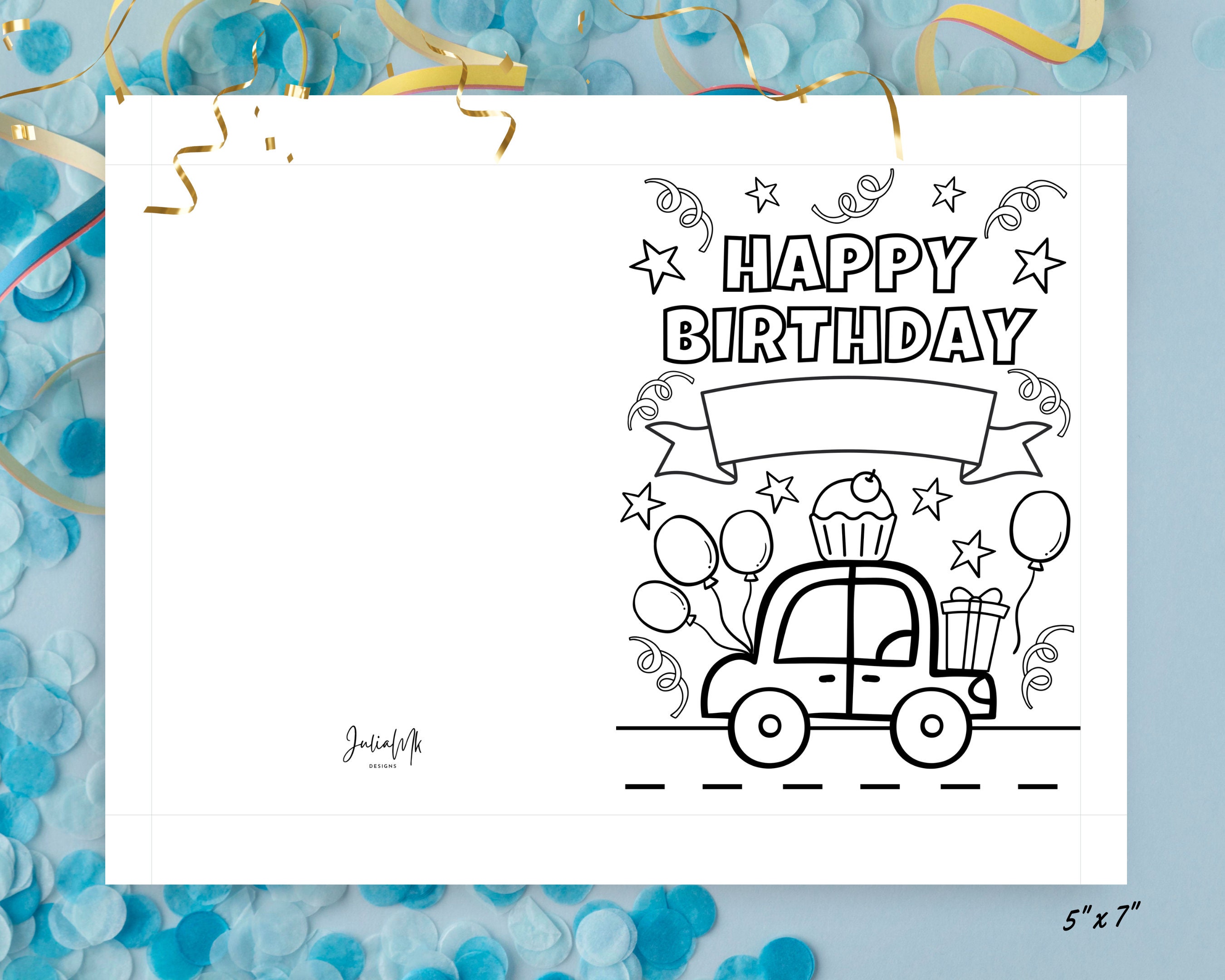 Printable Happy Birthday Card to Color, Colorable Birthday Card From ...