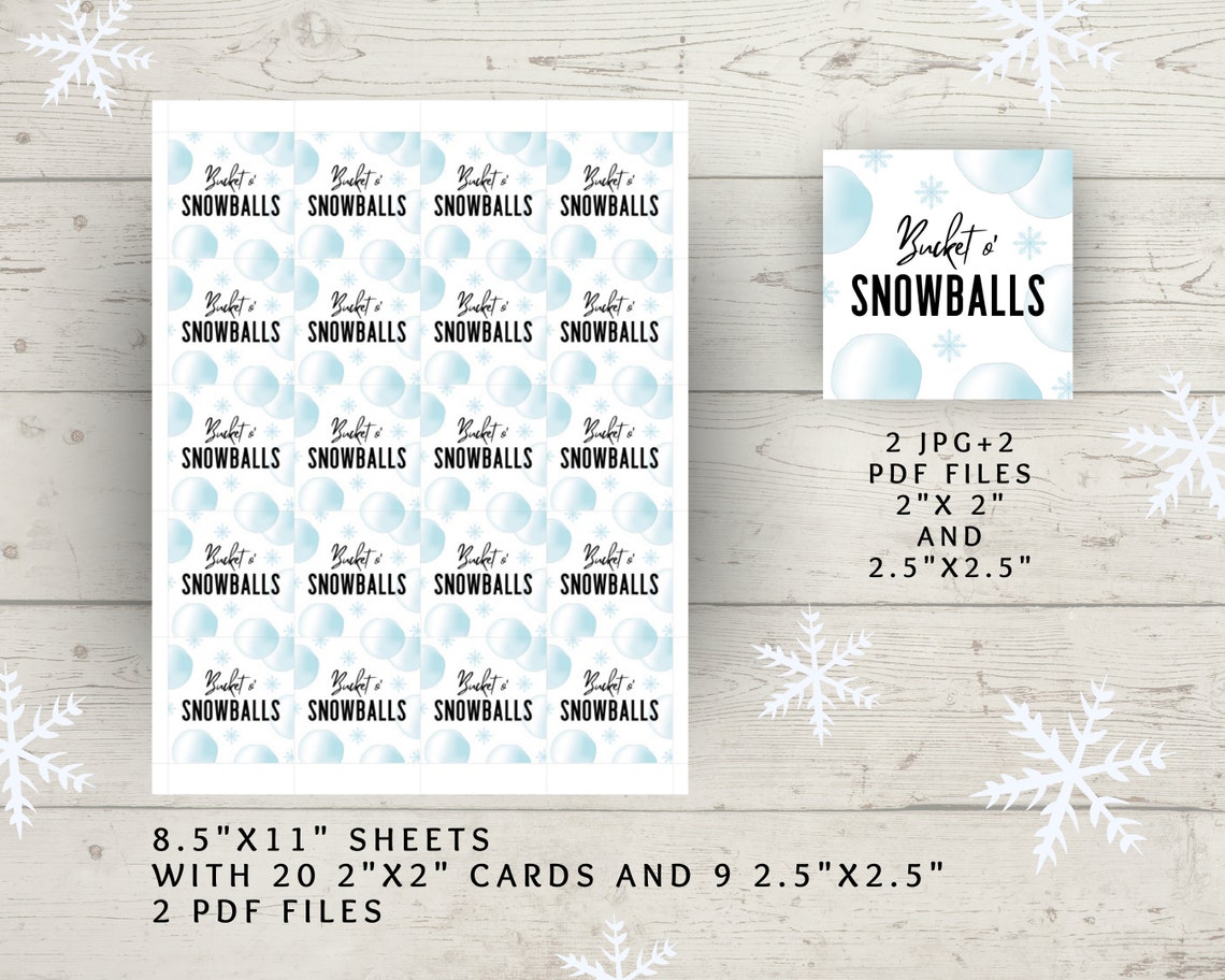 Printable Tag Bucket Of' Snowballs, Winter Tag, Cute Bucket of ...