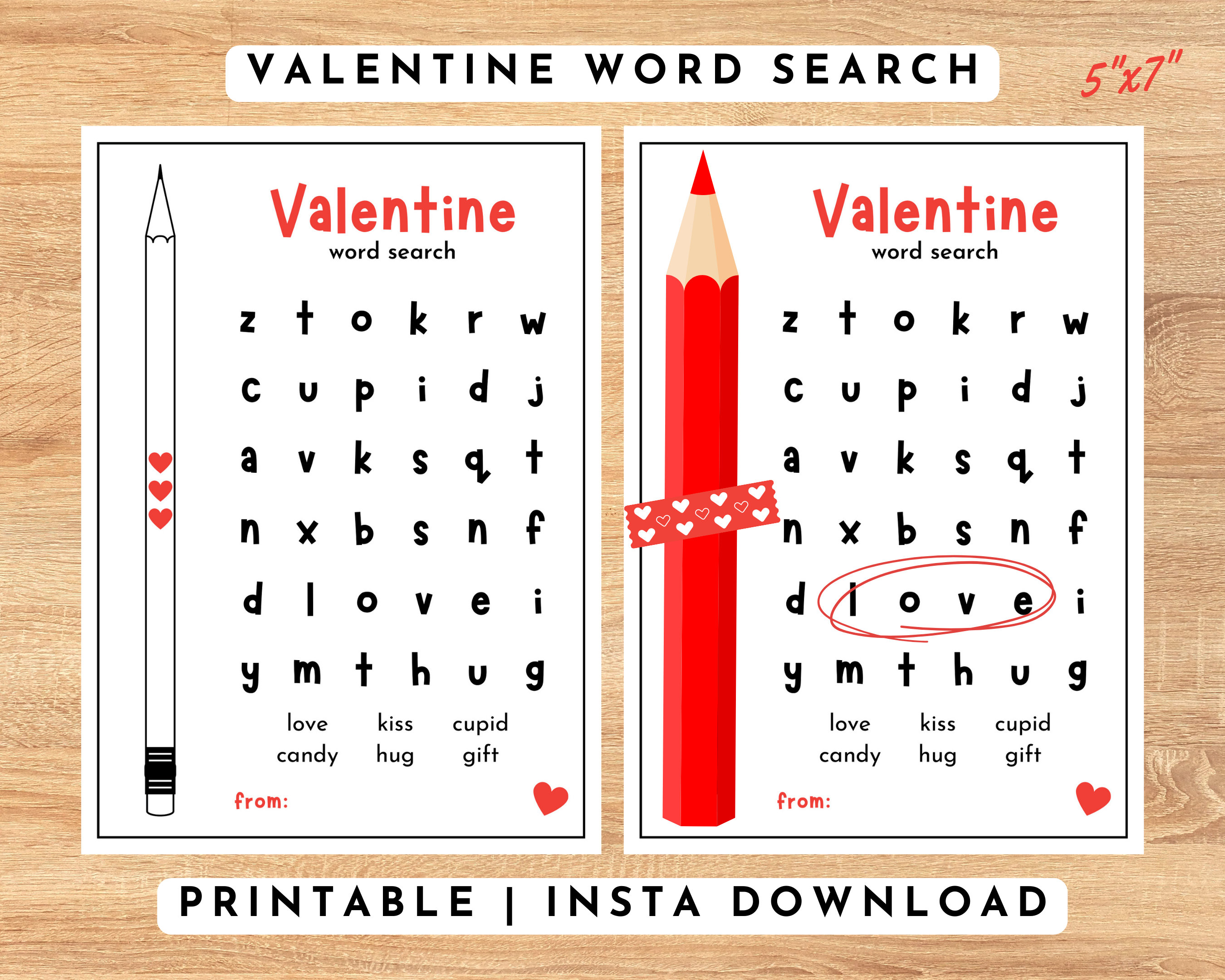 Printable Valentine's Day Word Search Kids Activity Gift Card, School ...