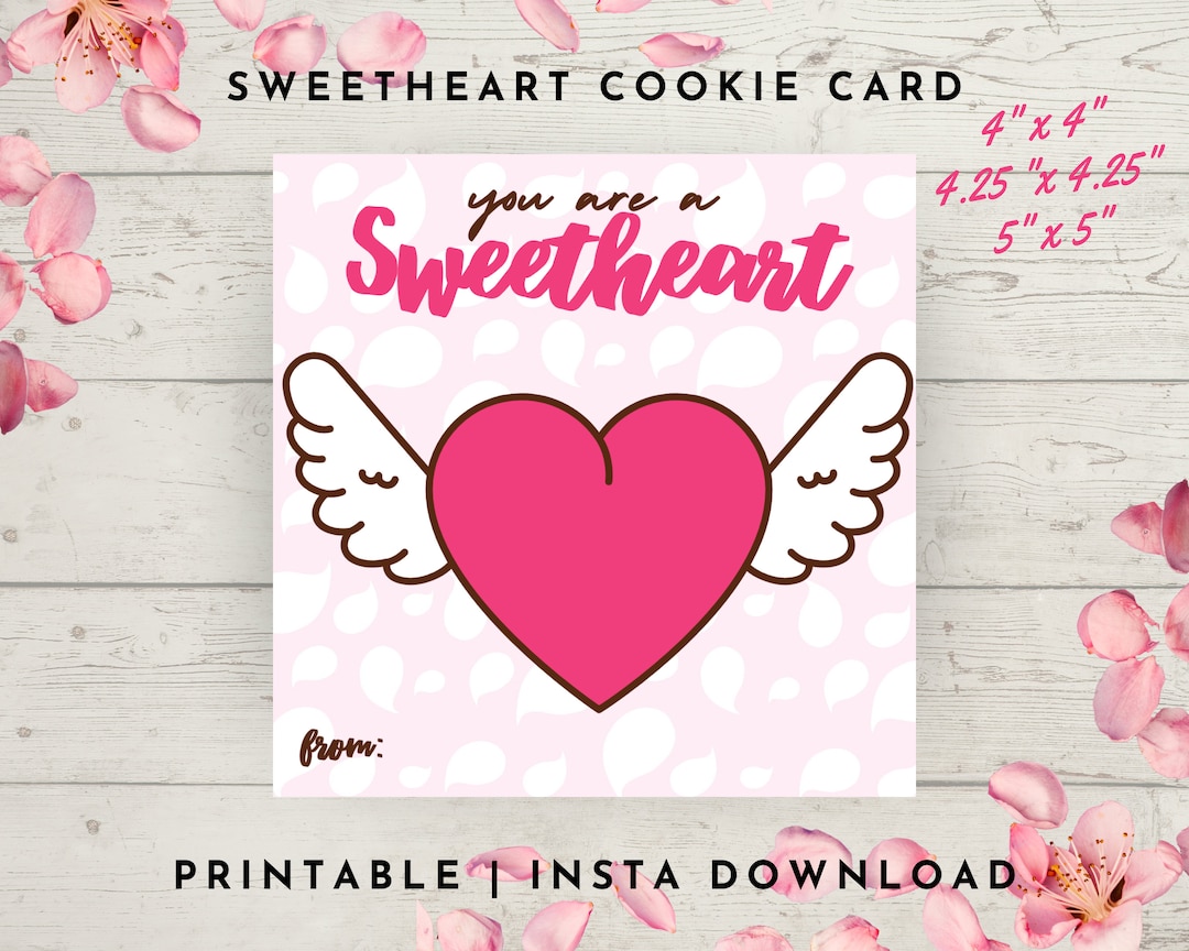 Printable Sweetheart Cookie Card, You Are a Sweetheart Square Cookie ...