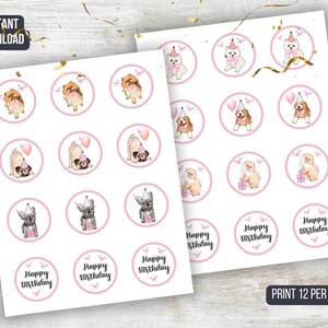 Printable Pink Dog Birthday Party Cupcake Toppers, Puppy Pawty Cupcake ...