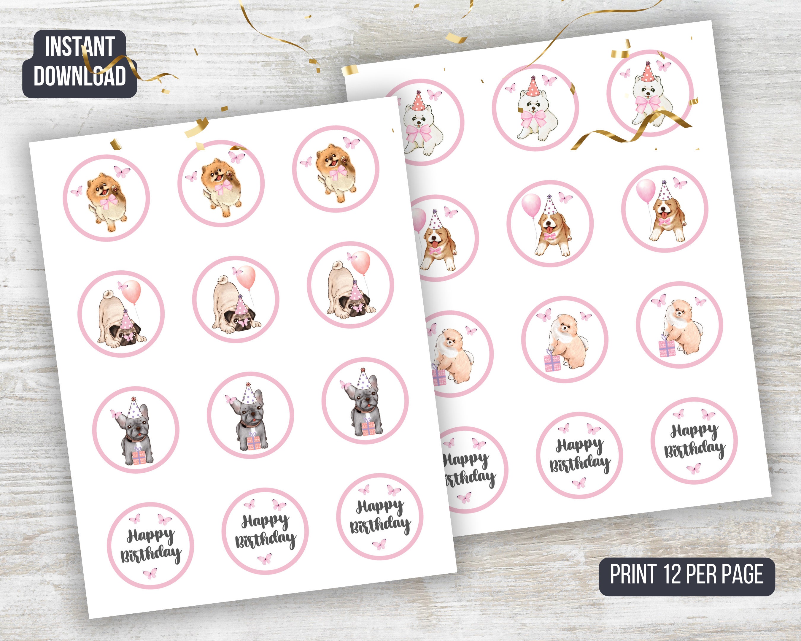 Printable Pink Dog Birthday Party Cupcake Toppers, Puppy Pawty Cupcake ...