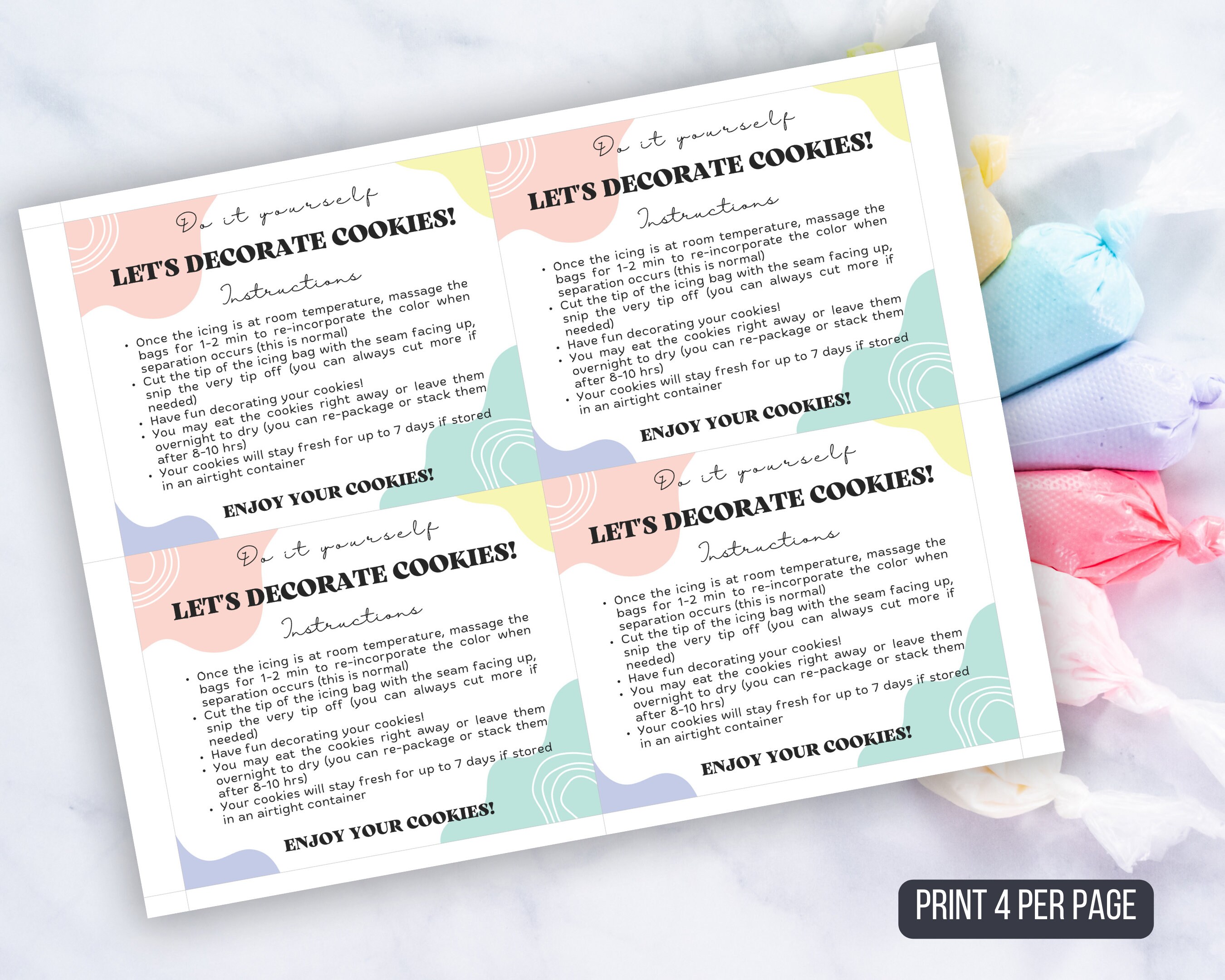 Printable Instructions Card for DIY Cookie Kit, Let's Decorate Cookies ...