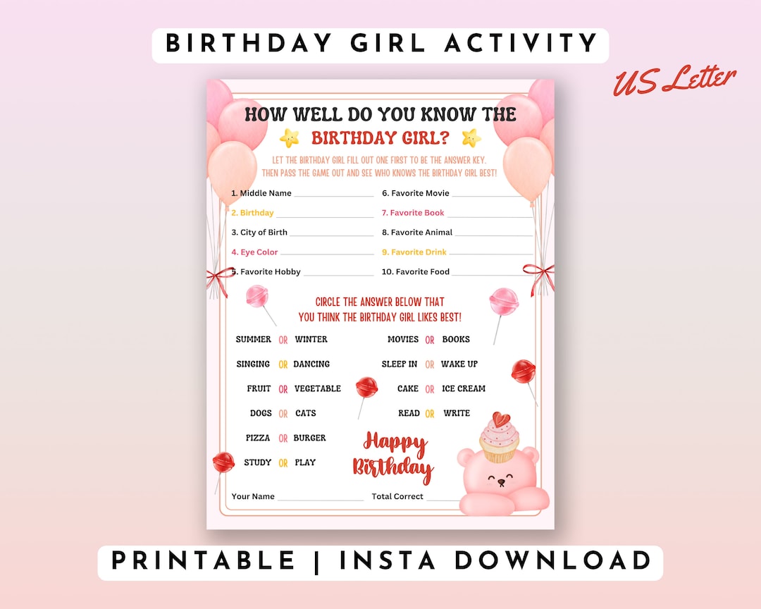 Printable How Well Do You Know the Birthday Girl, Birthday ...