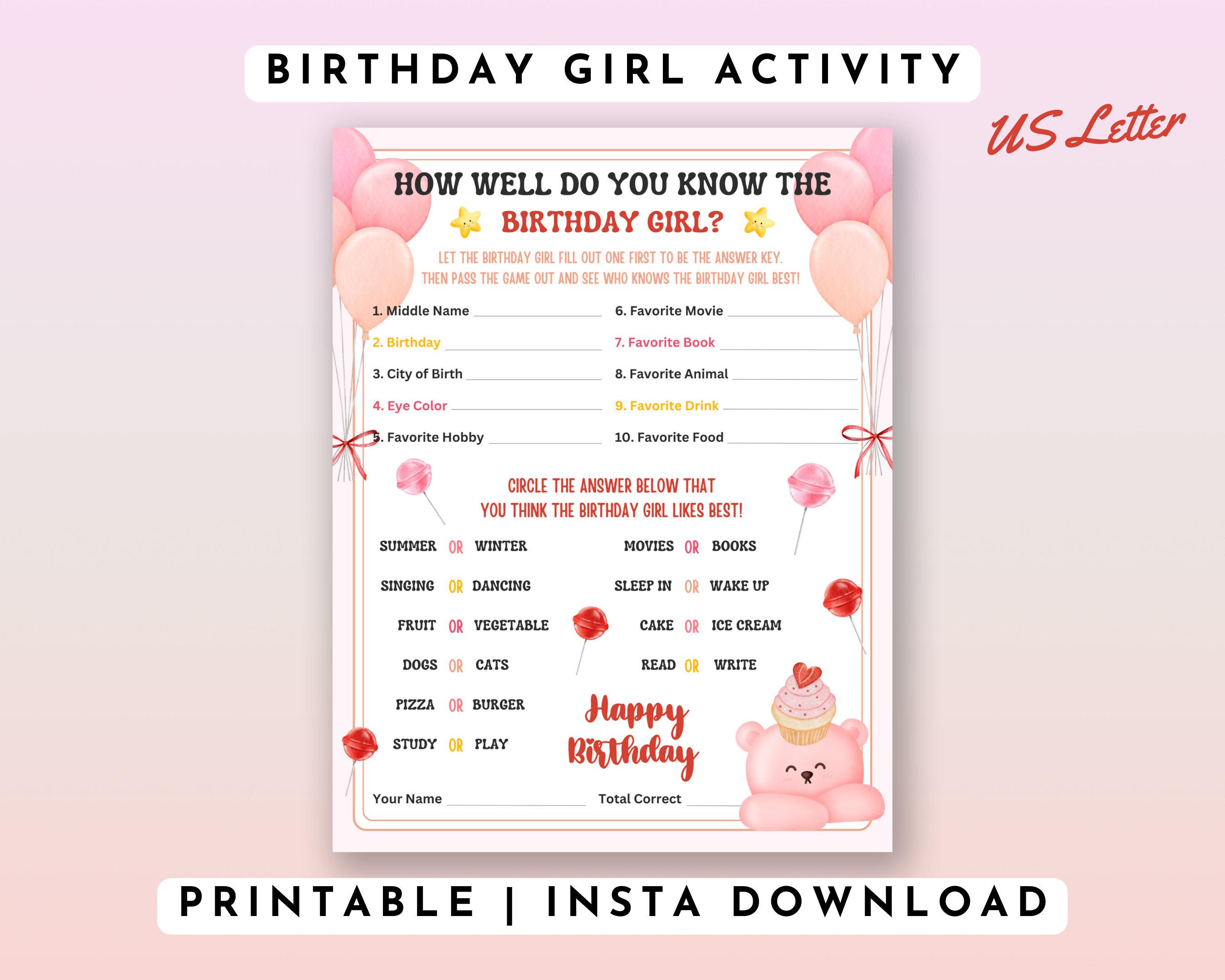 Printable How Well Do You Know the Birthday Girl, Birthday ...