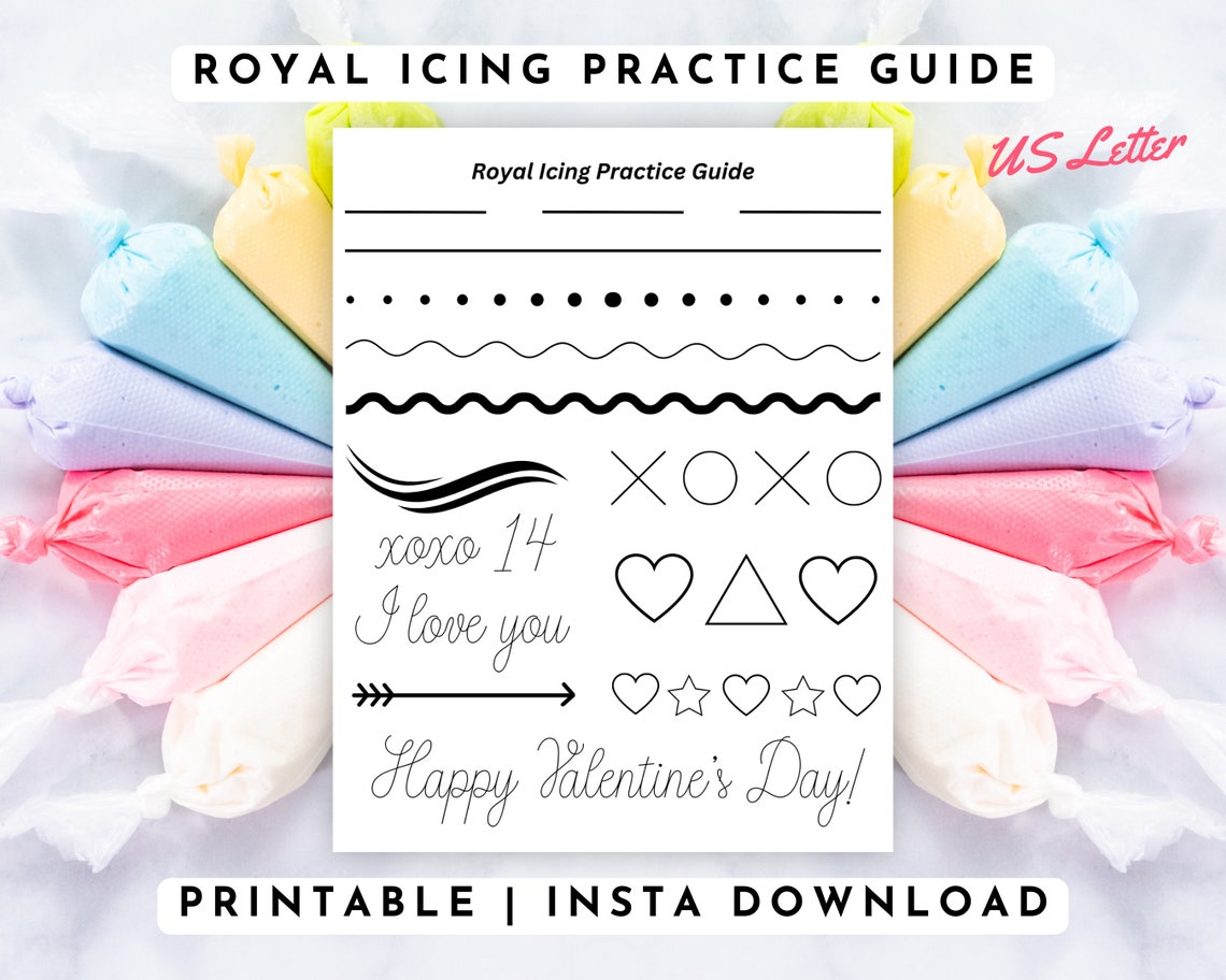 Printable Royal Icing Practice Guide, Valentine's Day Royal Icing ...