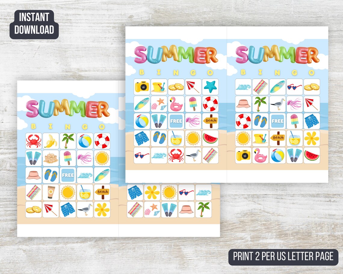 Printable Summer Bingo, 30 Unique Summer Bingo Cards, Summer Game ...