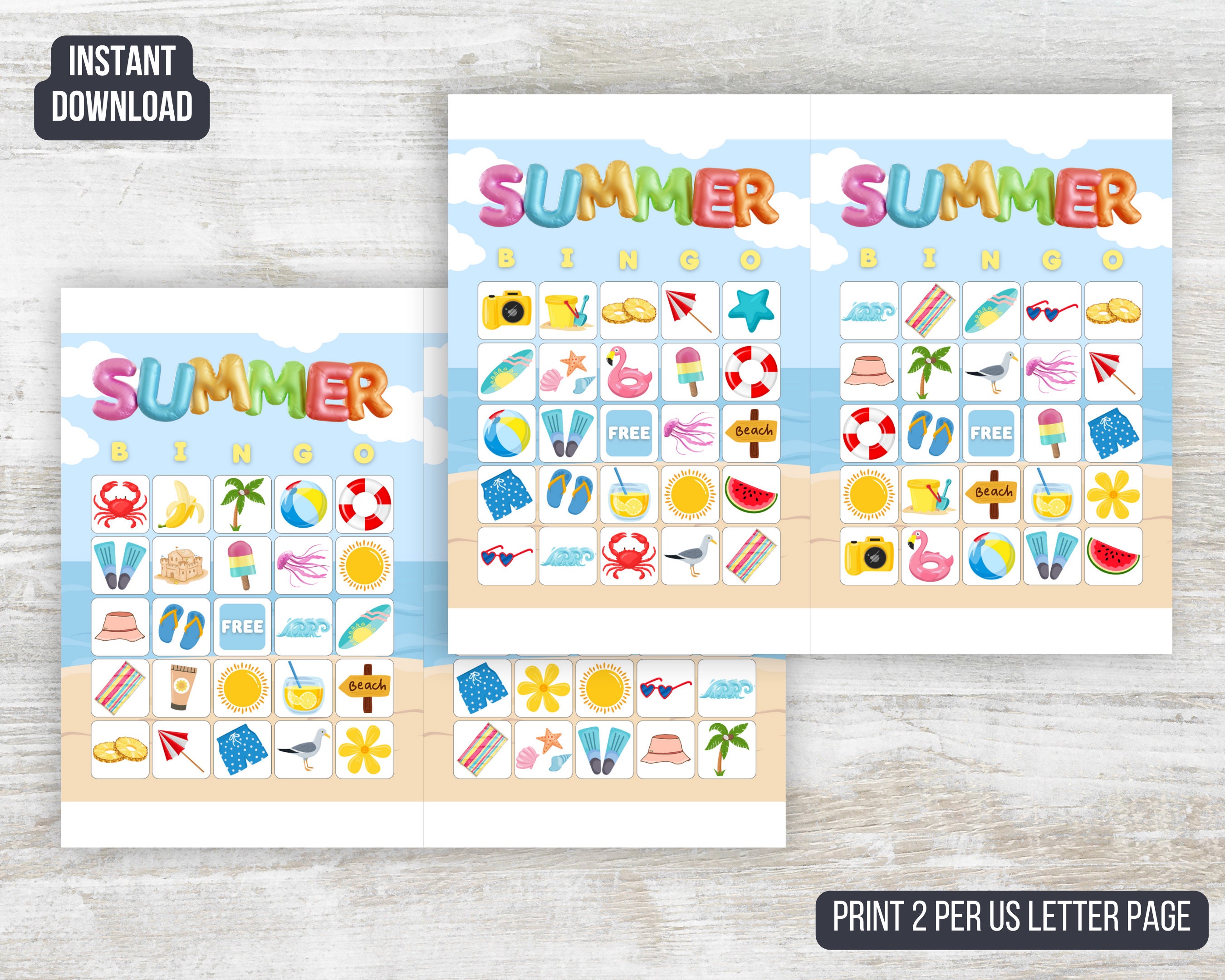 Printable Summer Bingo, 30 Unique Summer Bingo Cards, Summer Game ...