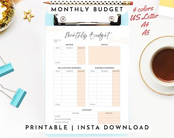 Printable Monthly Budget, Monthly Income & Expense Recorder, Monthly ...