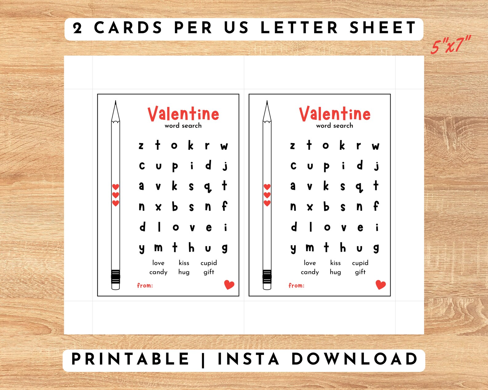 Printable Valentine's Day Word Search Kids Activity Gift Card, School ...