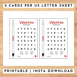 Printable Valentine's Day Word Search Kids Activity Gift Card, School ...