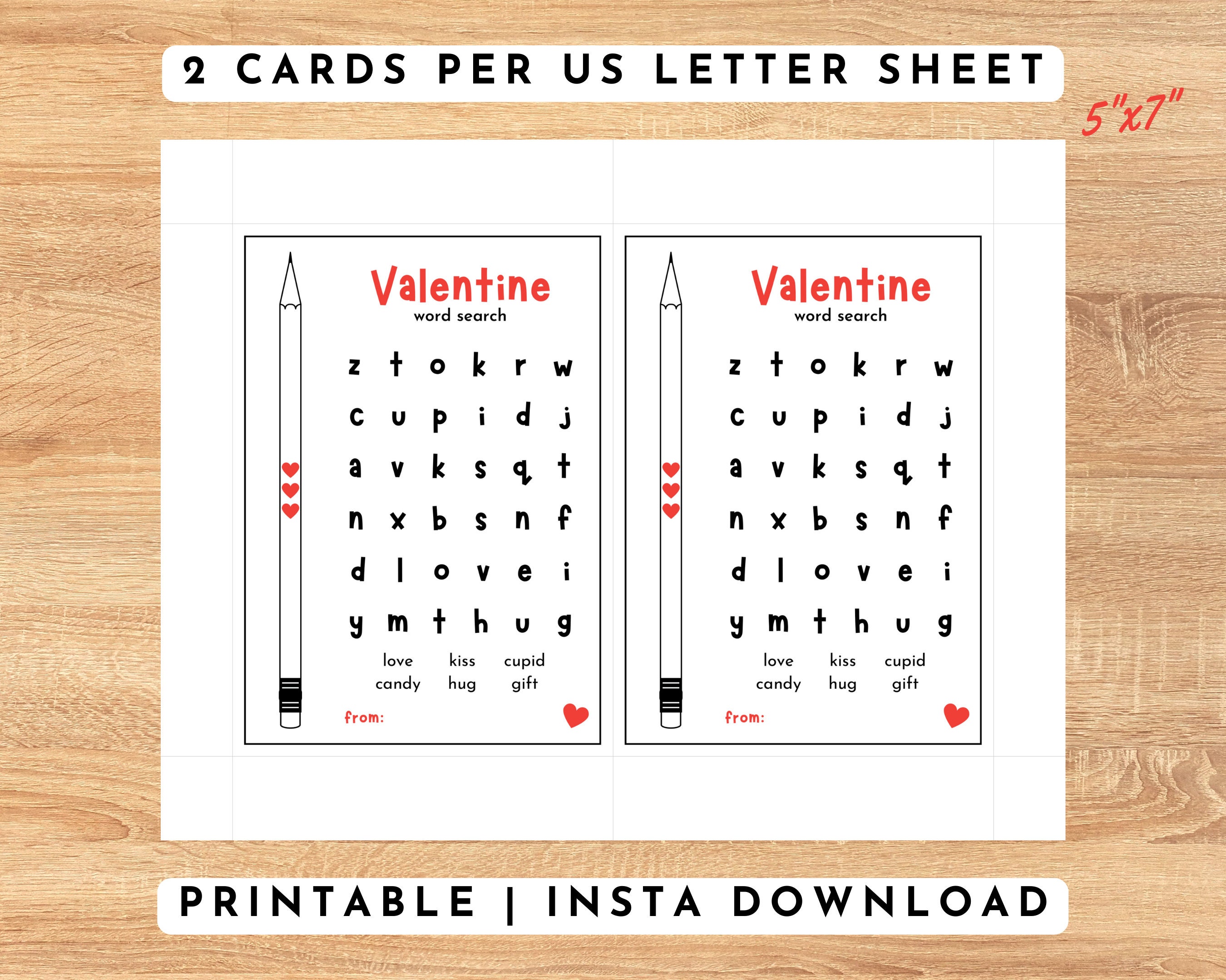 Printable Valentine's Day Word Search Kids Activity Gift Card, School ...