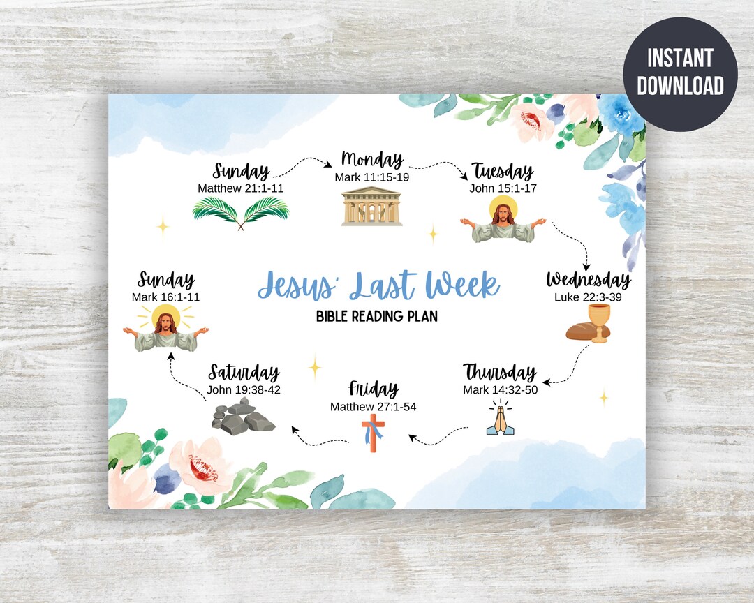 Printable Jesus' Last Week Bible Reading Plan, Holy Week for Kid ...
