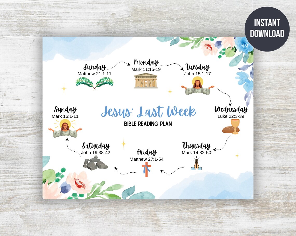 Printable Jesus' Last Week Bible Reading Plan, Holy Week for Kid ...