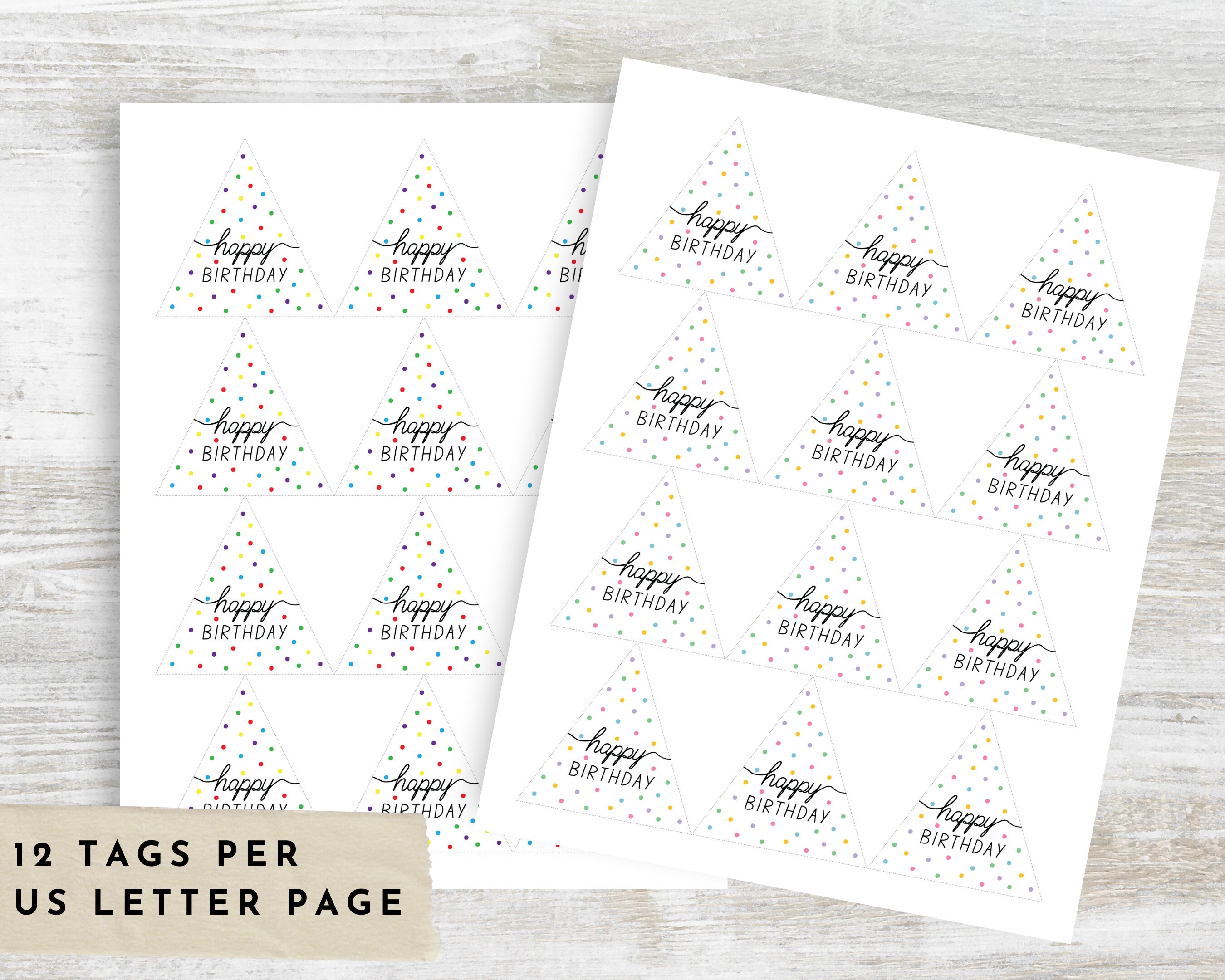 Printable Triangle Shape Happy Birthday Gift Tag, Confetti Spots Favor ...