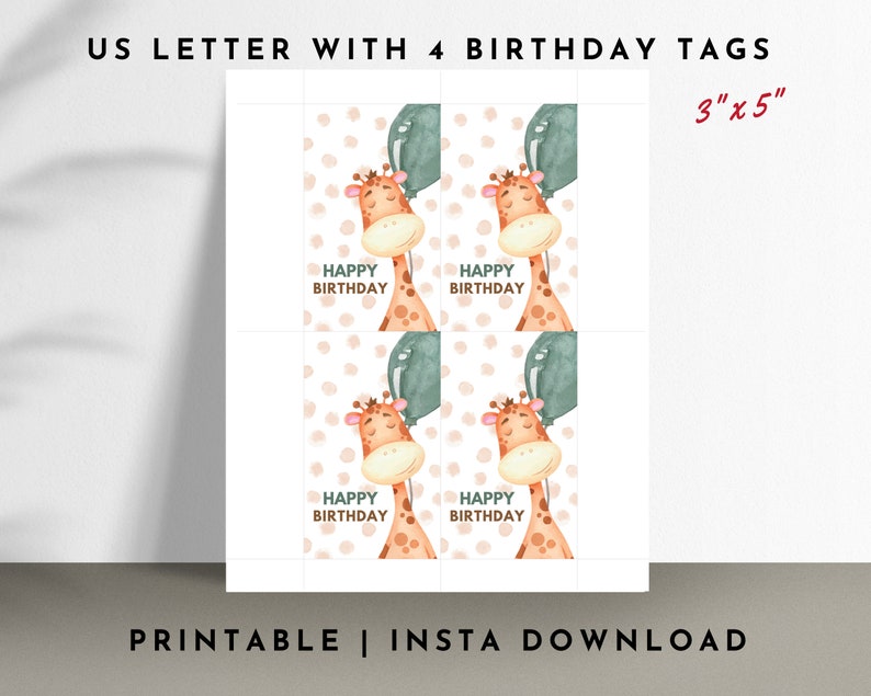 Cute Giraffe Happy Birthday Tag for Kids, Pastel Watercolor Giraffe ...